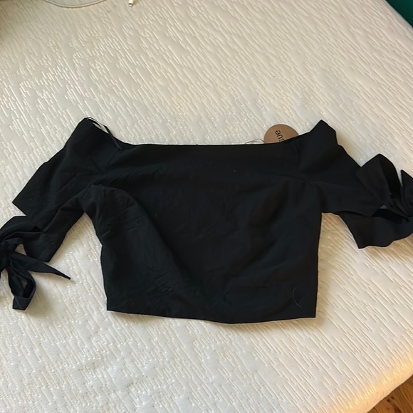 essue | Tops | Essue Black Tie Sleeves Blouse Crop Top | Poshmark